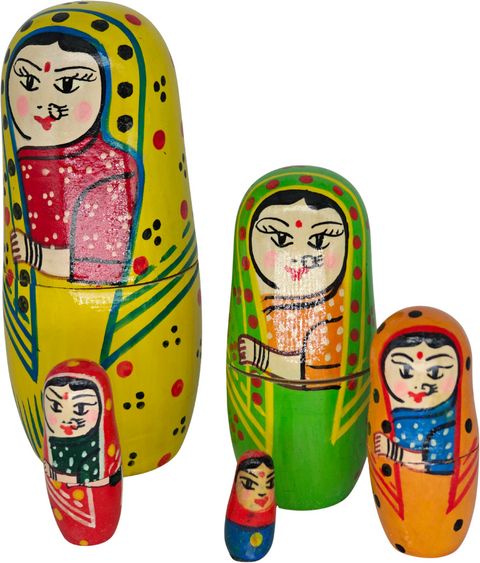 Krafts & Kreations Channapatna Family Nesting Doll Set of 5 Dolls Pink ...
