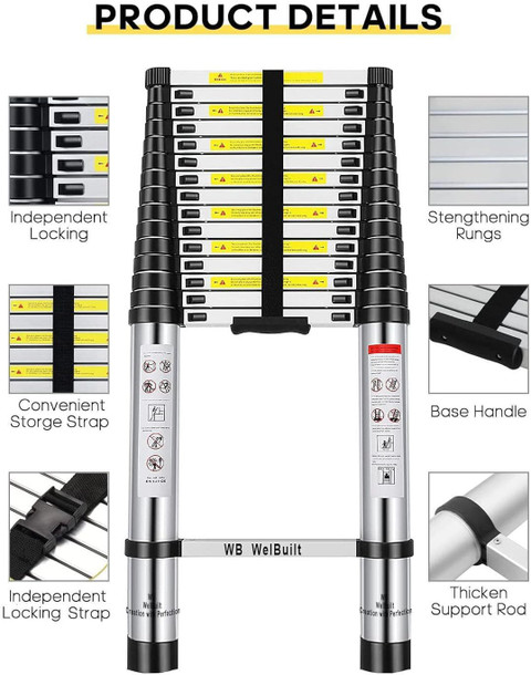BUCKETLIST ® Aluminium Telescopic Ladder 23 FT/7 M Extendable ...