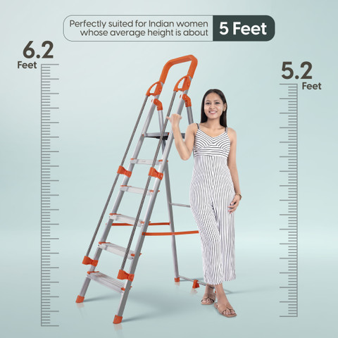 ProHome 6 Steps Ladder with Railing and Anti Slip Shoes Aluminium ...
