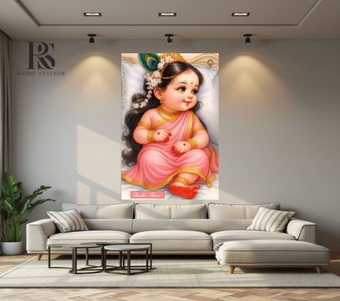Radhe 56 cm Radha Rani with Krishna Ji HD 3D Self Adhesive Waterproof ...