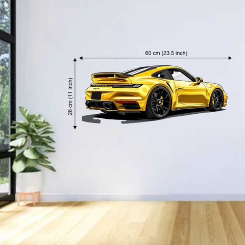 TripodBrothers 60 cm Gold Porsche Rear View Sports Car Cartoon Wall ...