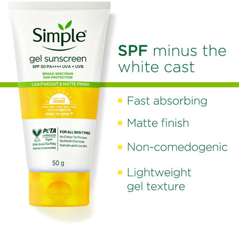 Simple Sunscreen - SPF 50 PA+++ Kind to Skin Gel Sunscreen SPF 50 PA ...