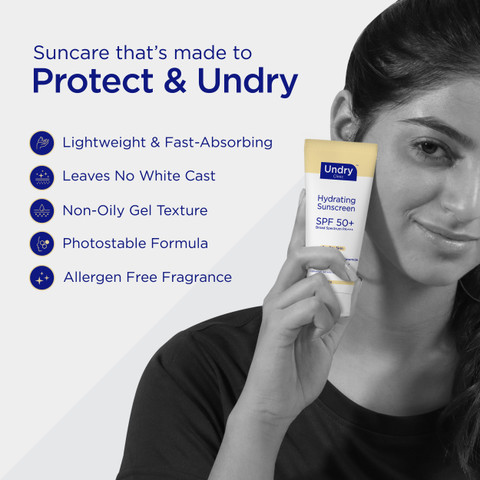 Undry Sunscreen - SPF 50+ PA+++ Hydrating Sunscreen for Dry Skin (50g ...