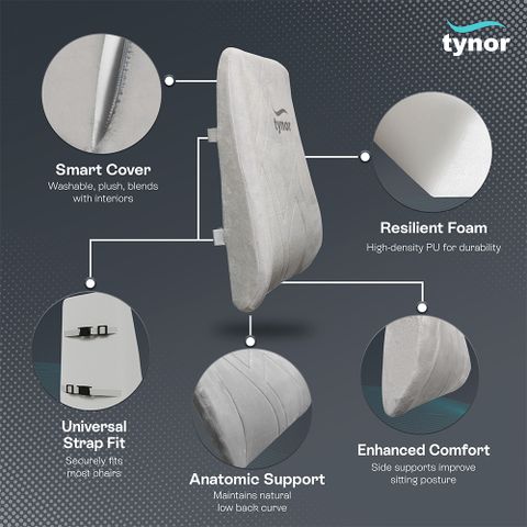 TYNOR Back Rest Full, Grey, Universal Size, 1 Unit Back / Lumbar ...