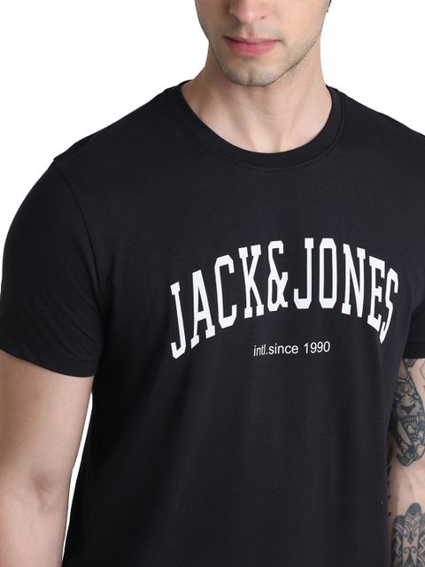JACK & JONES Printed Men Crew Neck Black T-Shirt - Buy JACK & JONES ...
