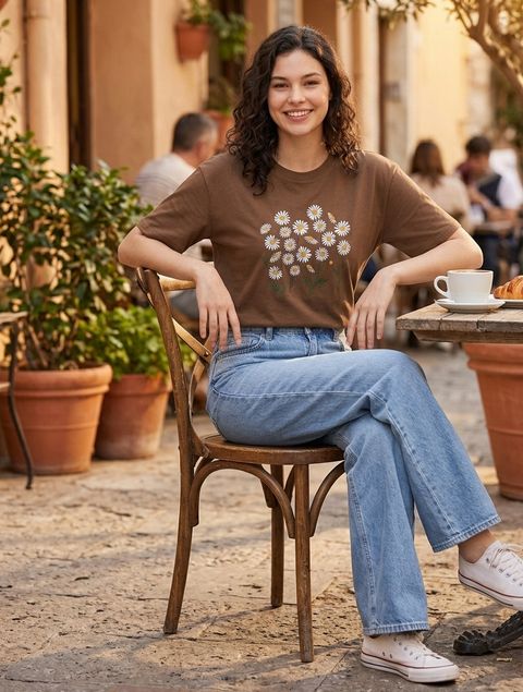 COTNIX Floral Print Women Round Neck Brown T-Shirt - Buy COTNIX Floral ...