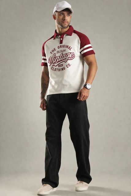 SHINX Printed Men Polo Neck White, Maroon T-Shirt - Buy SHINX Printed ...