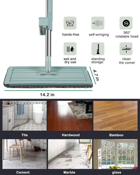 MAAUVTOR Microfiber Flat Magic Mop 360°Rotating Hands free Bathroom ...