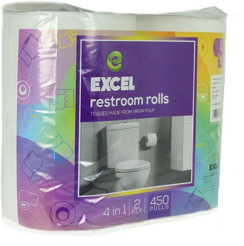 Excel Restroom Rolls 4 in 1| Pack of 2 | 450 Pulls Each| 2 Ply Toilet ...