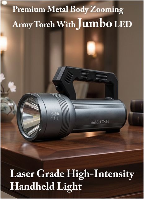 CXB 4 KM Long Range Laser LED 200W Metal Body Jumbo Kisan Torch + Power ...