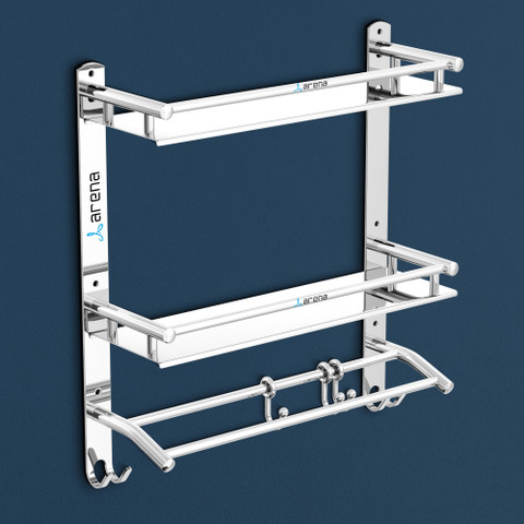 Arena Three Layer Shelf with Towel Rod, Multipurpose Wall Mount Bath ...
