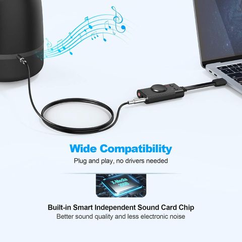 TECHGEAR USB Sound Card Adapter Splitter Converter with Volume Control ...
