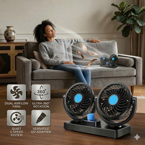 Bluedrum TwinBreeze X2 AA-86 USB Dual Head Car Fan: 360° Rotatable 5V ...