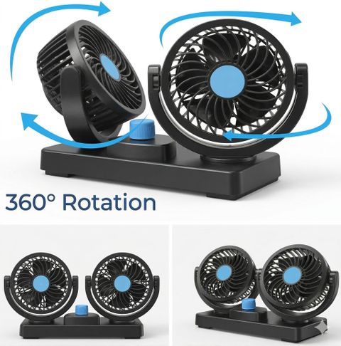 Bluedrum TwinBreeze X2 AA-1395 USB Dual Head Car Fan: 360° Rotatable 5V ...
