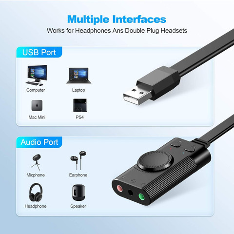 TECHGEAR USB Sound Card Adapter Splitter Converter with Volume Control ...