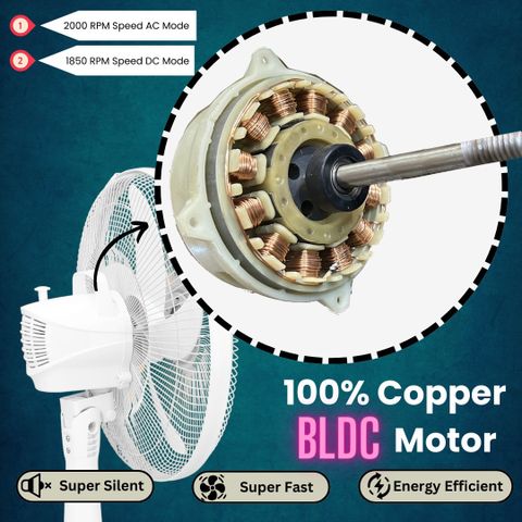 Benjamin BEN-5916BLDC AC/DC Rechargeable Battery Fan 16 Inches Blade ...