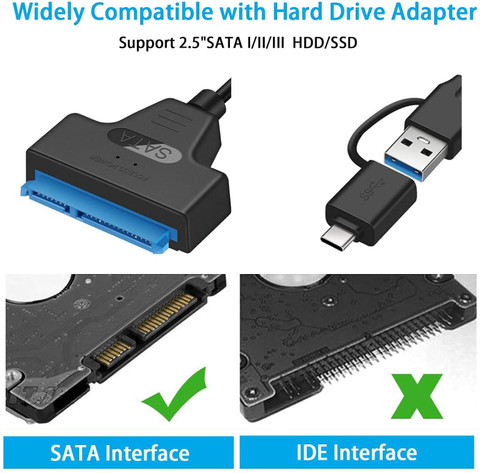 Tobo Type C to SATA Cable USB 3.1 Type C Gen 2 Adapter Cable Hard Drive ...