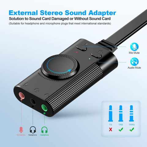 TECHGEAR USB Sound Card Adapter Splitter Converter with Volume Control ...
