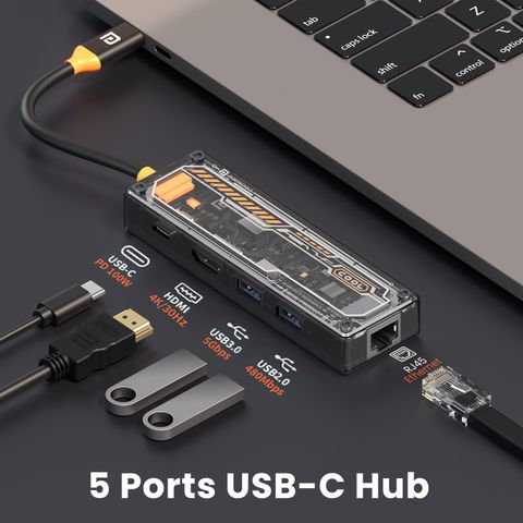 Portronics MPort View One 5in1 Type-C USB Hub, fast 3.0,4K HDMI,RJ45 ...
