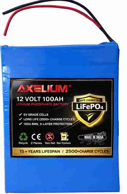 AXELIUM 12 Volt 100Ah Lithium Phosphate Battery for Inverter UPS Solar ...