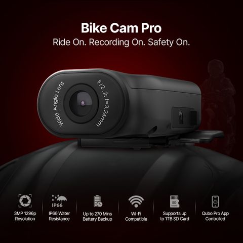 Qubo Smart Bike Cam Pro| 2K 3MP| NightPulse Vision| 2000mAh| 124? FOV ...