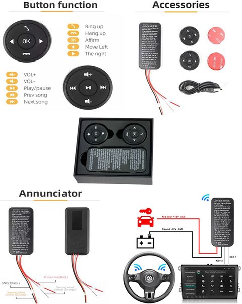 RKPSP Wireless 10 Buttons Steering Wheel Controller For Kushaq Skoda ...