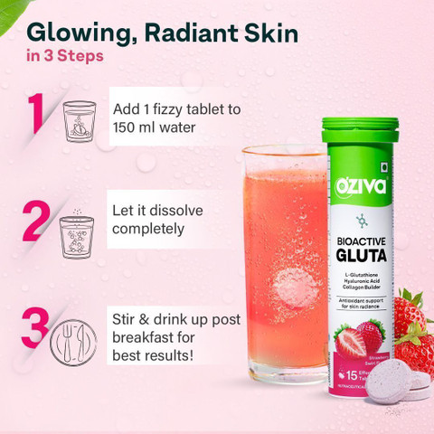 OZiva Bioactive Gluta Fizzy (Strawberry Swirl) To Reduce Pigmentation ...