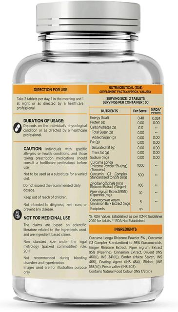 Nakpro Curcumin Tablets with Piperine & 95% Curcuminoids, Anti ...