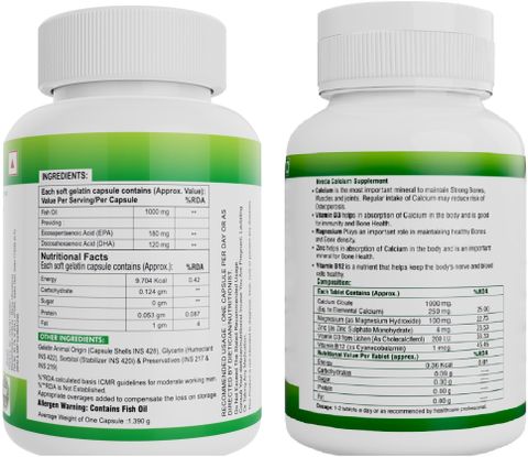 Nveda Omega 3 & Calcium, Magnesium, Zinc, Vit D3, Vit B12 Combo Price ...