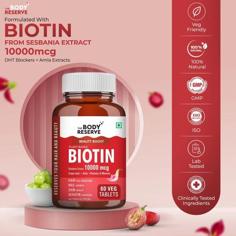 THE BODY RESERVE Plant-Based Biotin 10000 mcg Tablets,For Strong Hair ...
