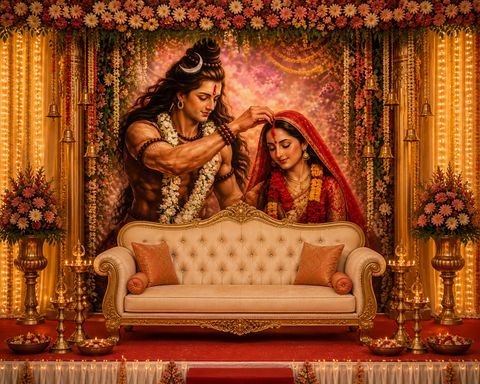 DHARA CREATION Shiv Parvati Vivah Pooja Decoration Backdrop – 8Ft x 8Ft ...