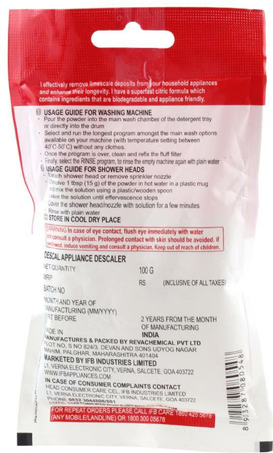 IFB Essentials Descal Appliance Descaler – 10 Pkts in 1 Box Detergent ...