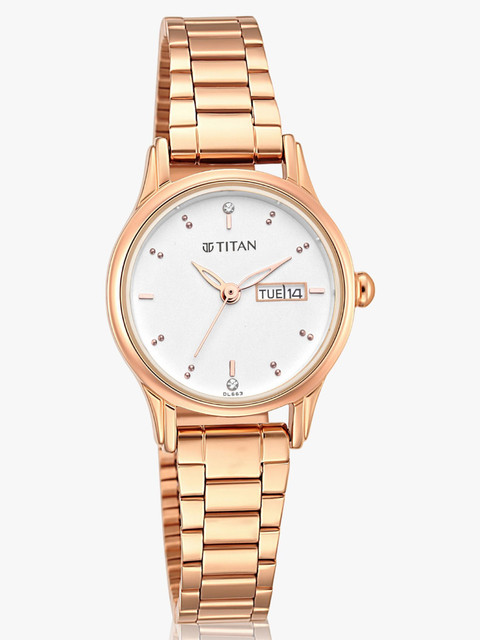 Titan NP2656WM01 Titan Lagan White Dial Rose Gold MetalStrap Analog ...
