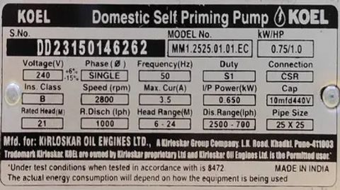KOEL By Kirloskar KOEL 1 HP Pure Copper Wires Water Pump Centrifugal ...
