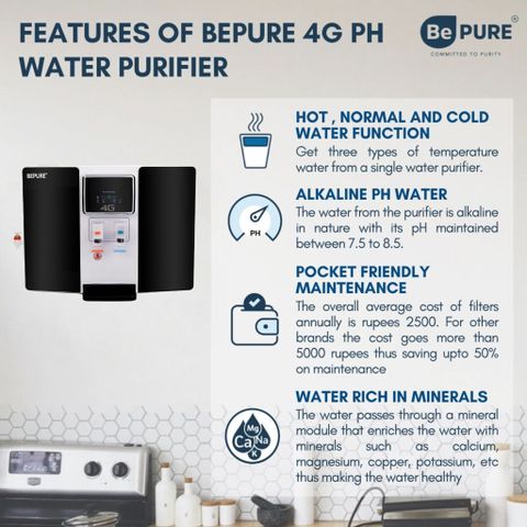 BePURE 4G pH Black Hot and Cold with Smart LED functions 9 L RO + UV ...
