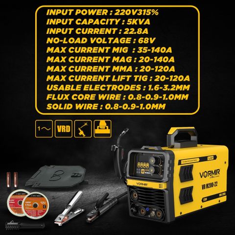 iBELL VORMIR VR M200-22, 200A, 220V, MMA/MIG/MAG/TIG Lift, VRD, IP21S ...