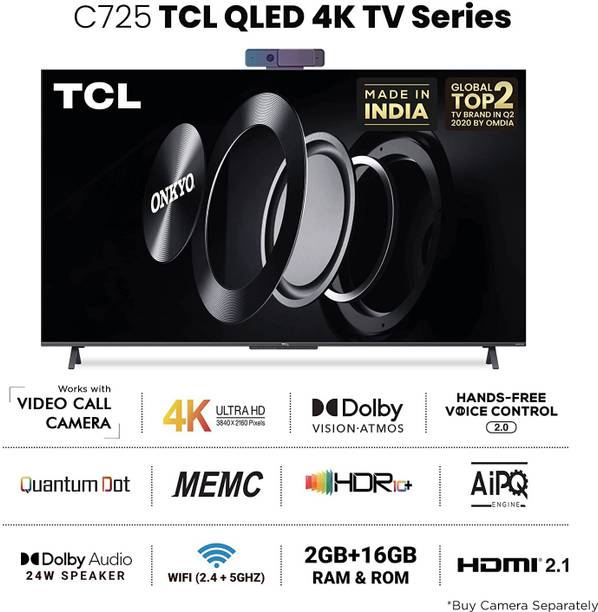 TCL C725 139 cm (55 inch) QLED Ultra HD (4K) Smart Android TV Google ...