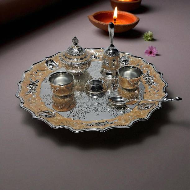 Silver Plated Pooja Thali: Buy Silver Plate for Pooja Online in India ...