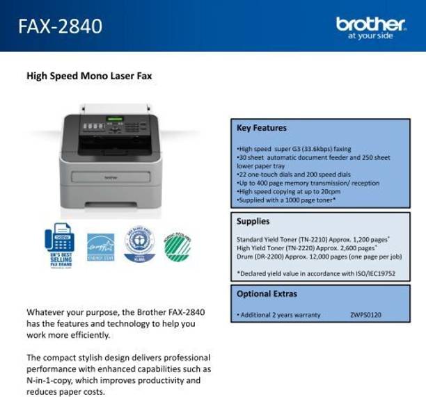 brother FAX 2840 MULTI FUNCTION PRINTER Multi-function Monochrome Laser ...