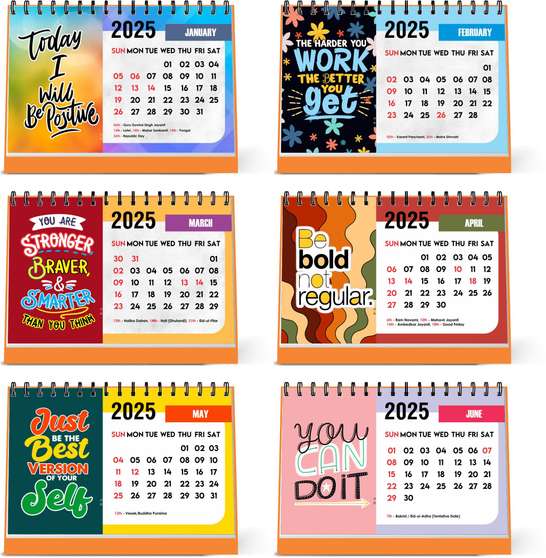 Positive Quotes Desk Calendar 2025, A5 Size, Twin-Wire Bound 2025 Table ...