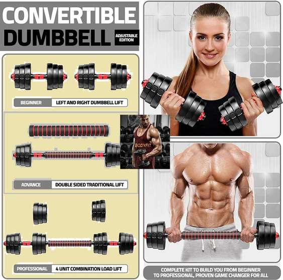 LEAO 3 In 1 Convertible & Barbell Home Gym Set For Home Workout ...