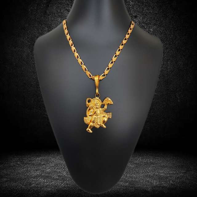 Hanuman Ji pandent Locket with Chain for mens and boys. Gold-plated ...