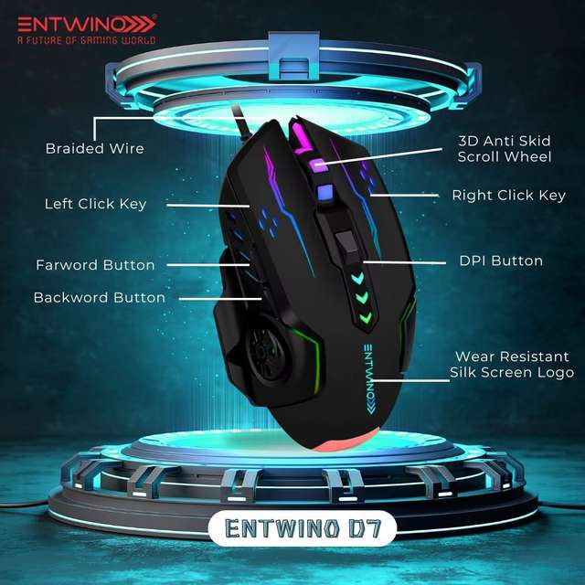 ENTWINO Gaming Mouse With 6 Buttons & RGB Lights, Laptops & Computer Mouse Wired Optical Gaming ...