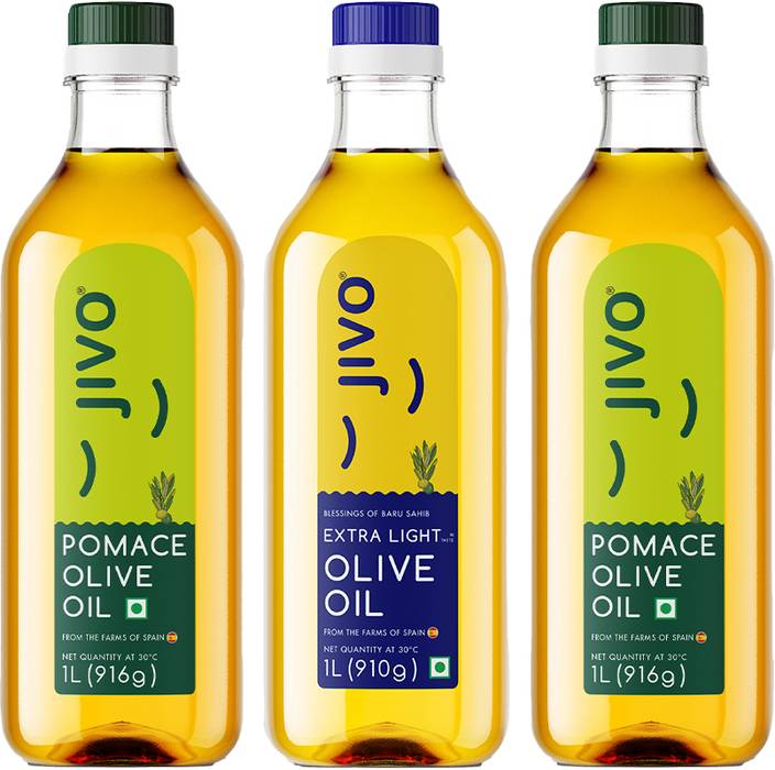 JIVO Extra Light 1L+Pomace 1L+Pomace 1L (pack of 3) 3L Olive Oil ...