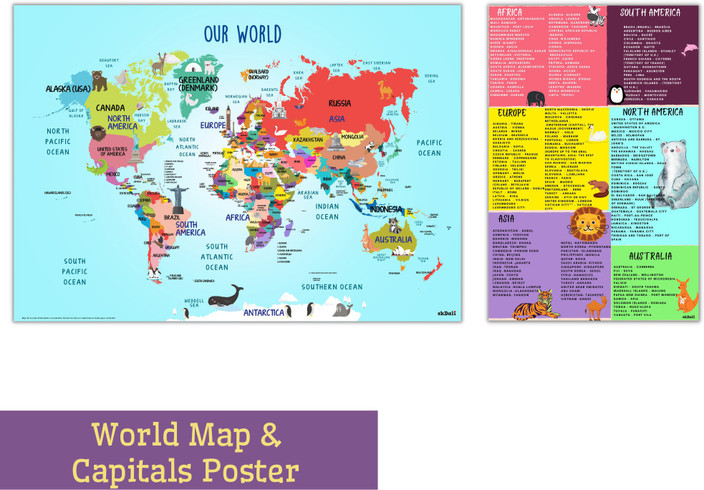 World Map With Countries And Capitals Personalized Printable World Map