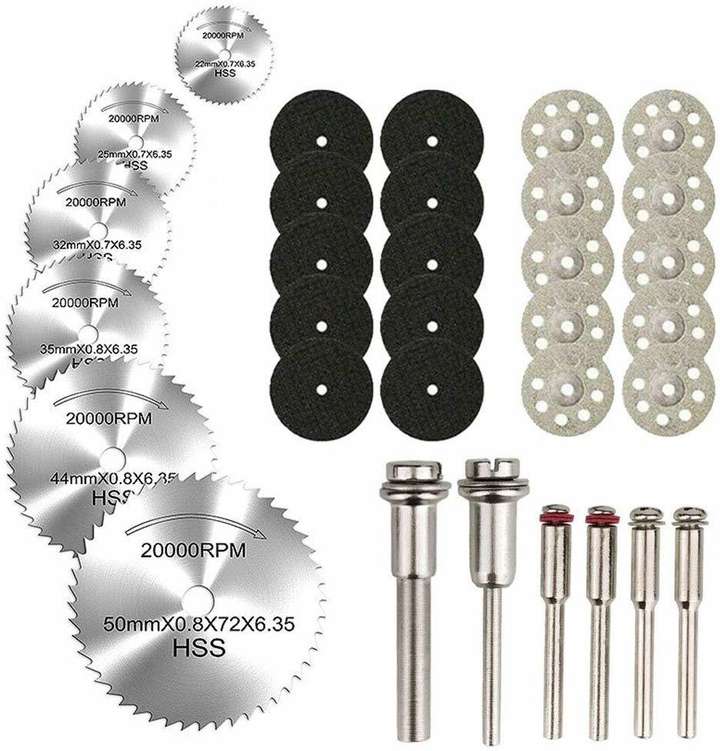 Dedso 32 pcs Set Cutting Discs for Rotary Tool Diamond Metal Wood Cutting Wheels for Dremel HSS Circular Saw Blades 6pcs with 1 8 Shank Resin Cutting Discs 10pcs 545 Diamond Cutting Wheels