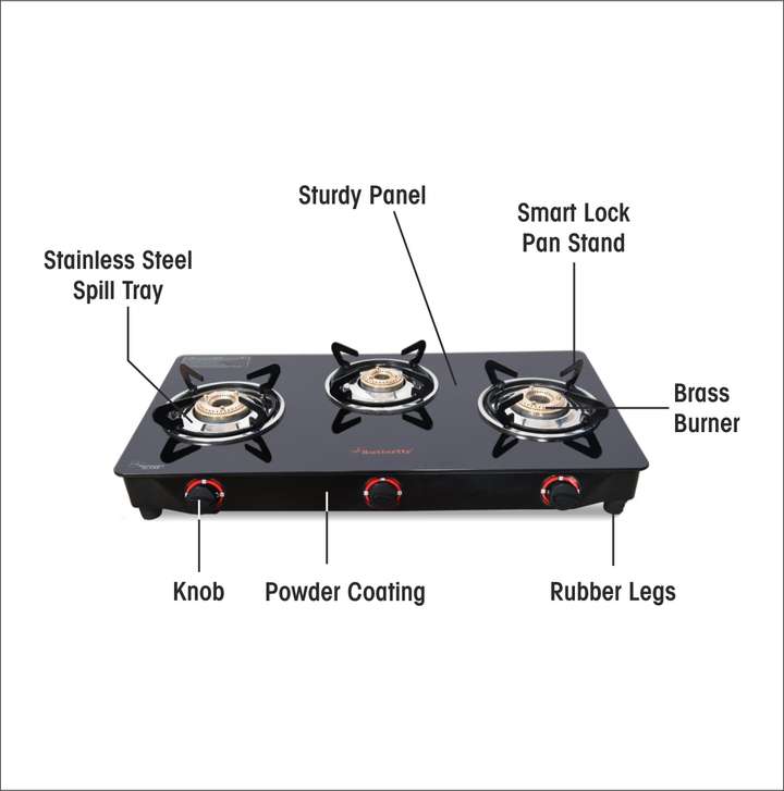 Butterfly RAPID 3B Glass Manual Gas Stove Price in India Buy Butterfly RAPID 3B Glass Manual Gas Stove online at Flipkart