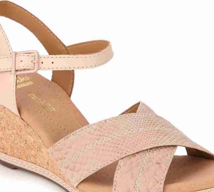 CLARKS Helio Latitude Nude Leather Women Wedges