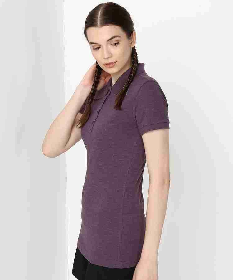 REEBOK Solid Women Polo Neck Purple T Shirt