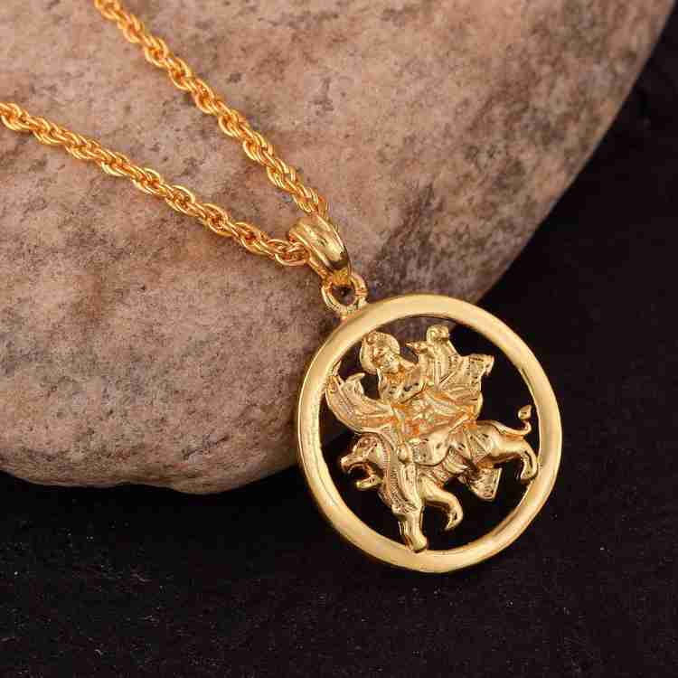 morir Gold Plated Round Shape Durga Sherawali MATA Chain Pendant Locket Necklace Temple Jewelry for Men and Women Gold plated Brass Pendant Price in India Buy morir Gold Plated Round Shape Durga